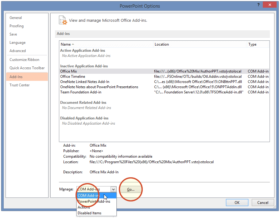 Office Timeline tab missing from PowerPoint