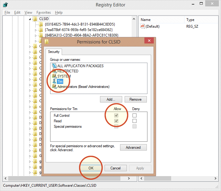 Cannot write to registry key HKCU\Software\Classes\CLSID