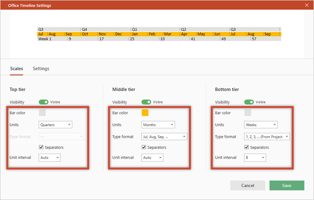 Display multiple timescales on your timeline
