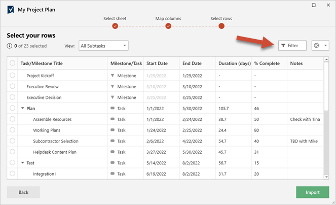 Import your Smartsheet data into Office Timeline