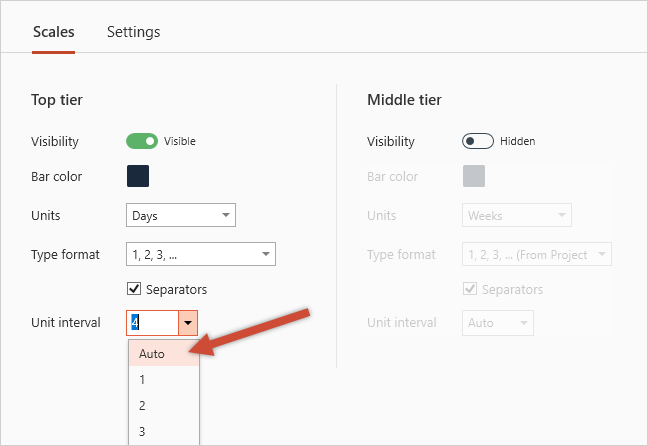 Set the interval between units on the scale