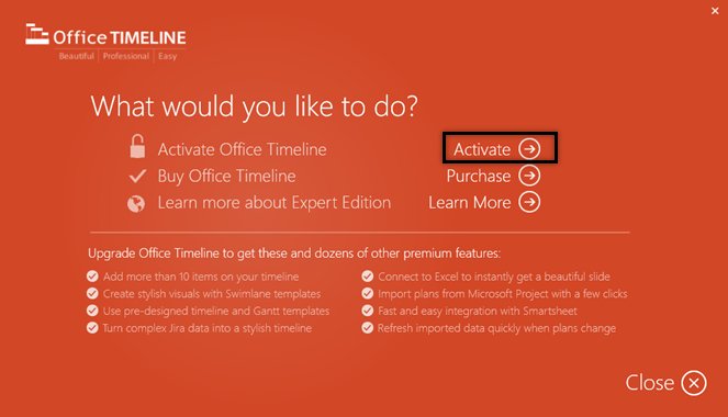How to activate your new Office Timeline Add-in license