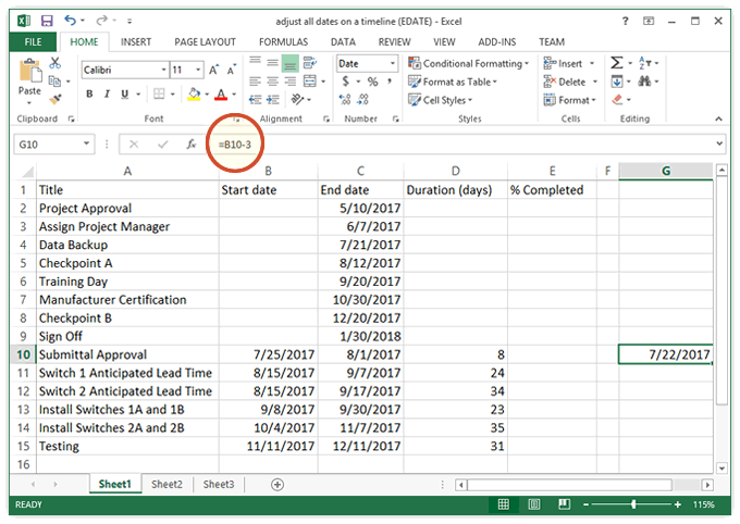 How to change all dates on the timeline when the project is rescheduled