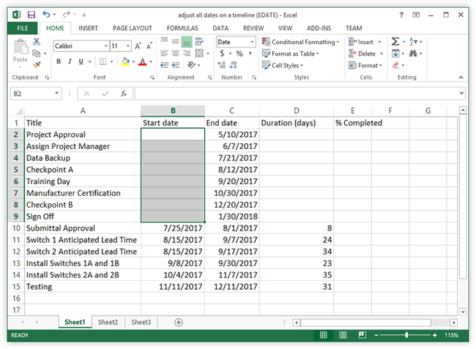 How to change all dates on the timeline when the project is rescheduled