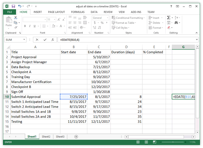 How to change all dates on the timeline when the project is rescheduled