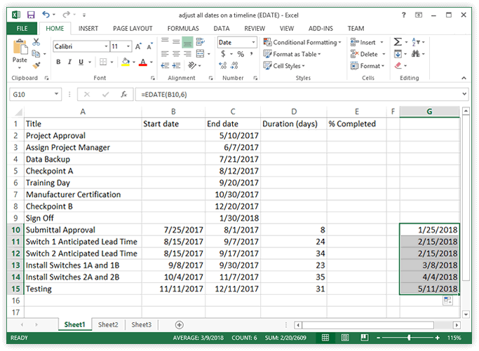 How to change all dates on the timeline when the project is rescheduled