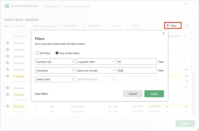 Refresh timeline data imported from Excel