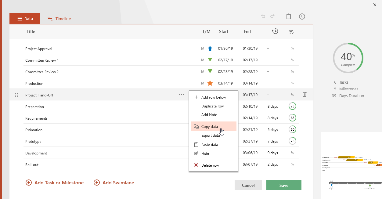 Exporting Office Timeline data to Excel