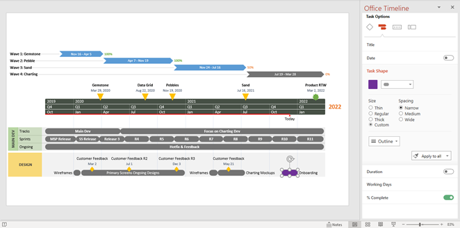 Customize multiple timeline elements simultaneously