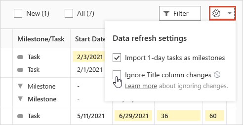 Refresh timeline data imported from Excel