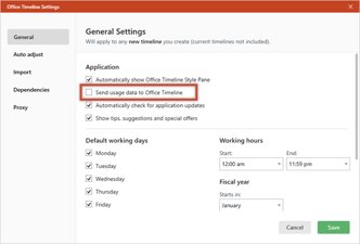 How to disable Office Timeline’s usage data transmission