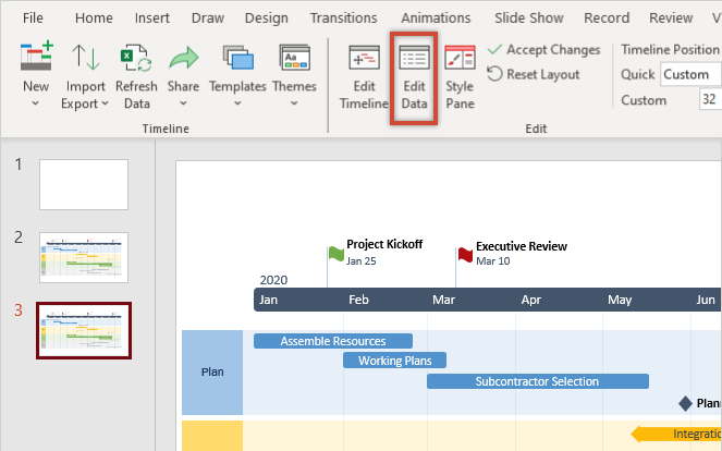 Split your Excel data across multiple timeline slides