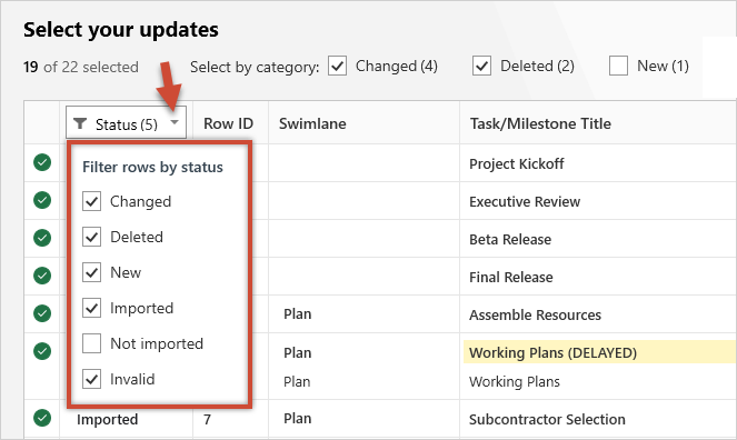 Refresh timeline data imported from Excel