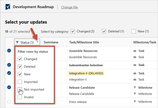 Refresh timeline data imported from Smartsheet
