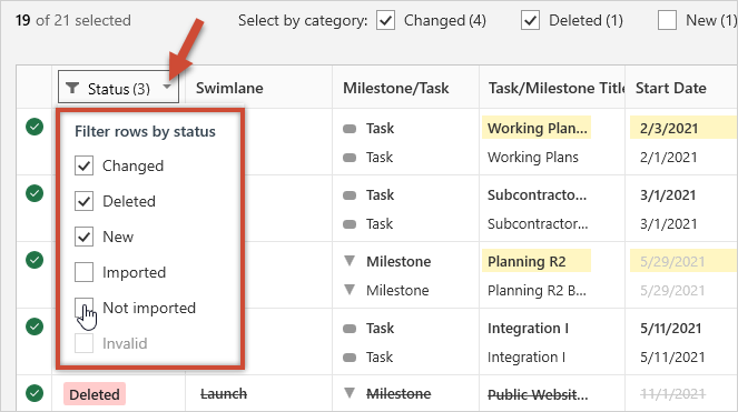 Refresh timeline data imported from Project