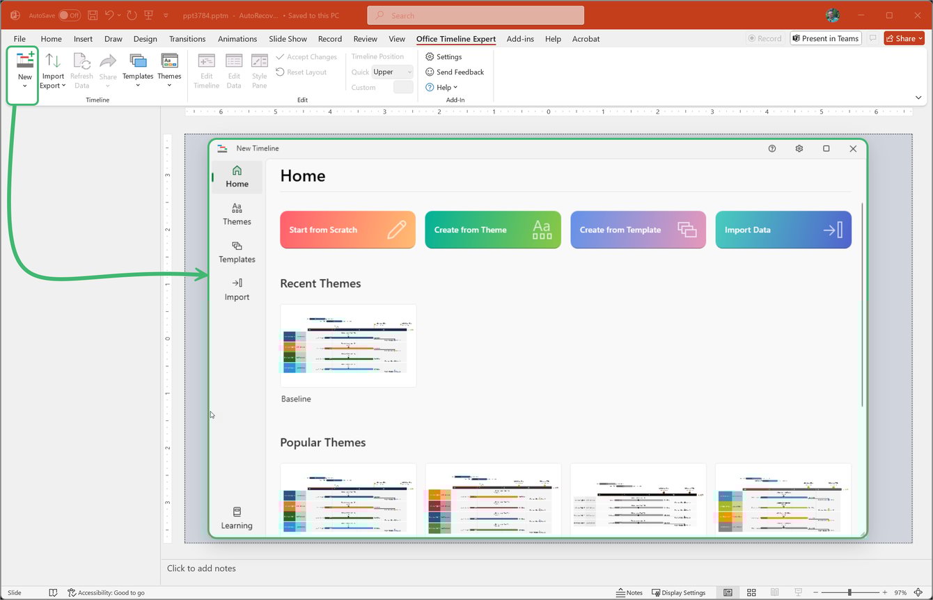 How to create a new timeline using the Timeline Wizard