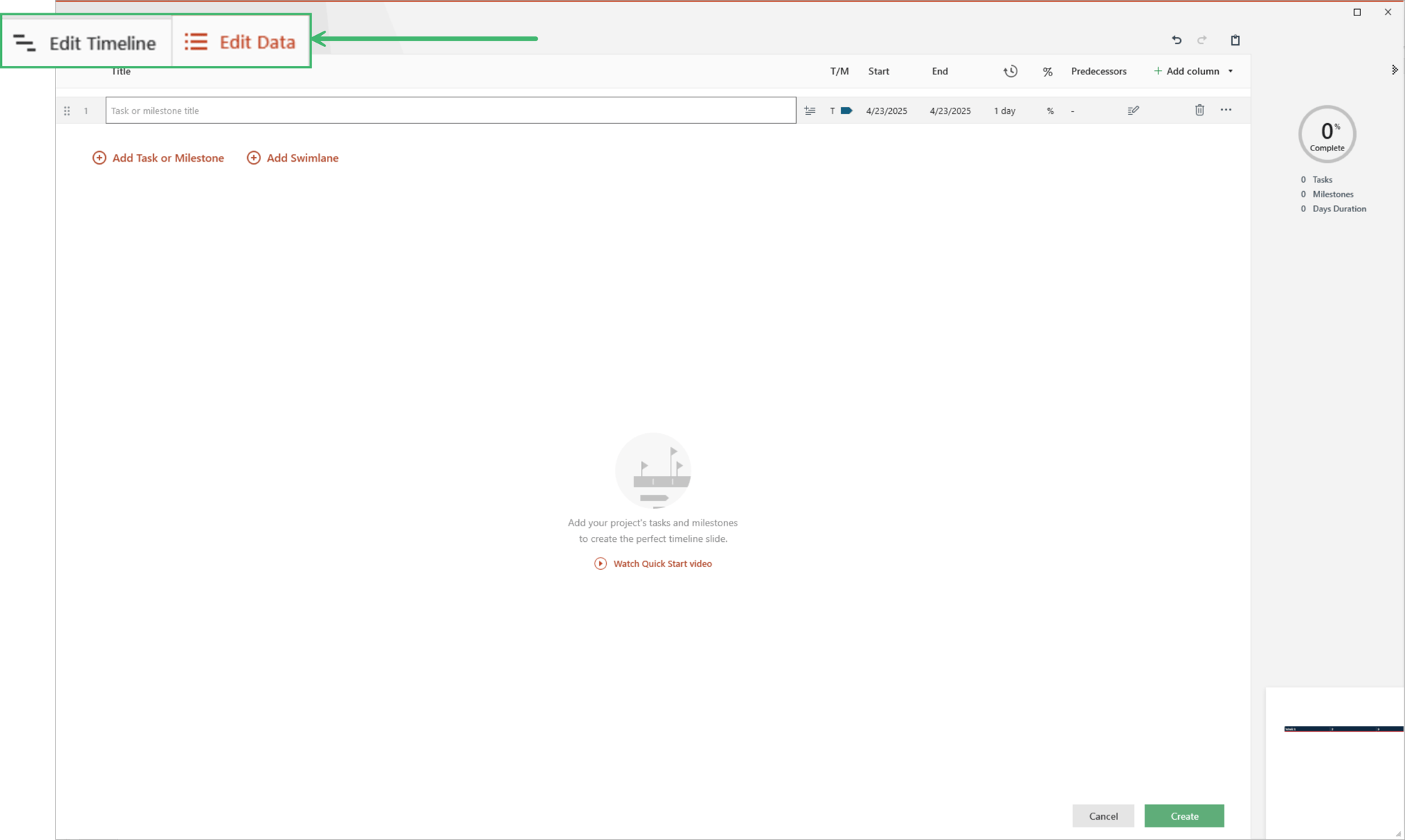 How to create a new timeline using the Timeline Wizard