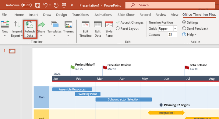 Refresh timeline data imported from Project