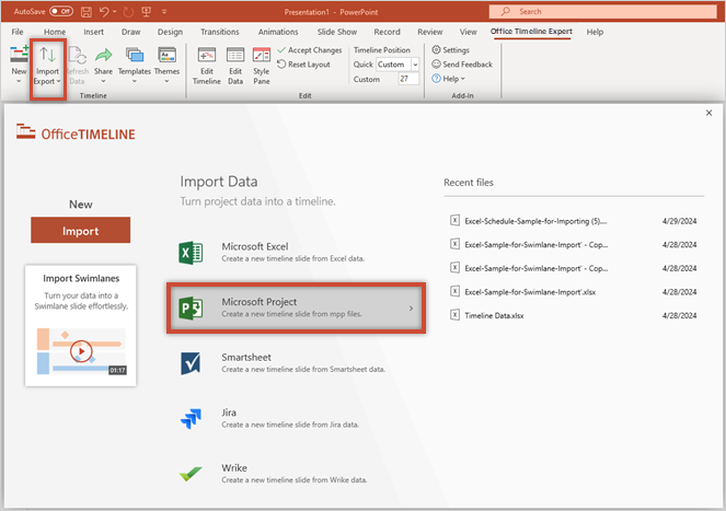 Import your Microsoft Project plan into Office Timeline
