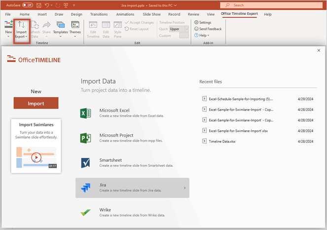 Import your Jira data into Office Timeline
