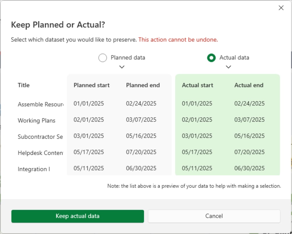 How to use Planned vs. Actual