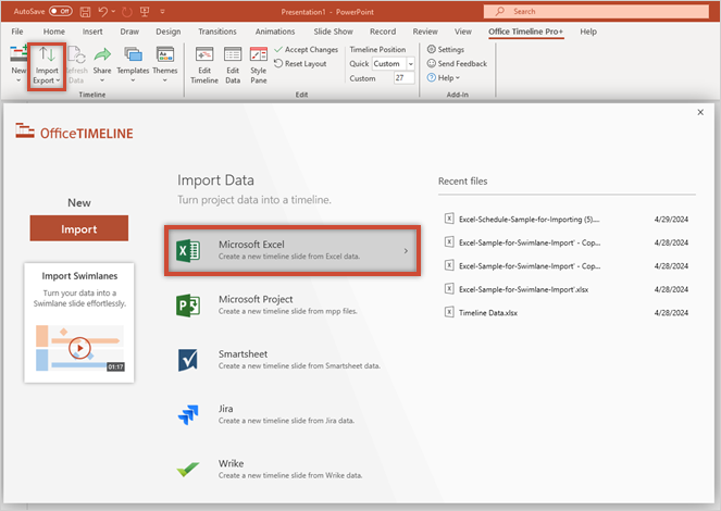 Import your Excel data into Office Timeline