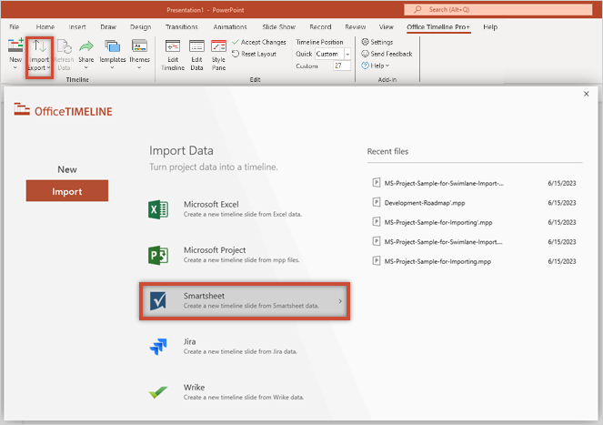 Import your Smartsheet data into Office Timeline