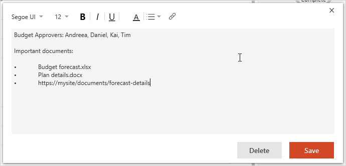 Storing your notes in Office Timeline
