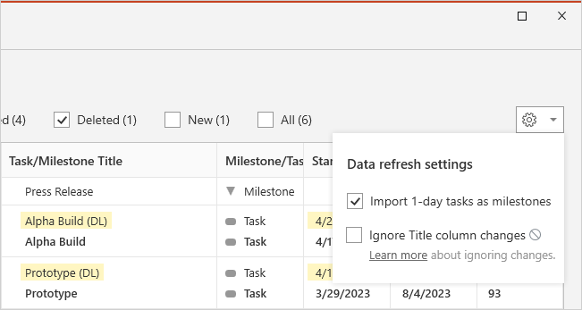 Refresh timeline data imported from Jira