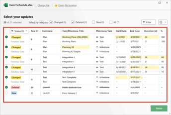 Refresh timeline data imported from Excel