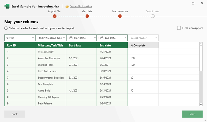 Import your Excel data into Office Timeline