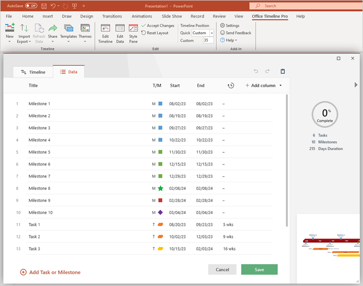 Office Timeline Pro features are hidden