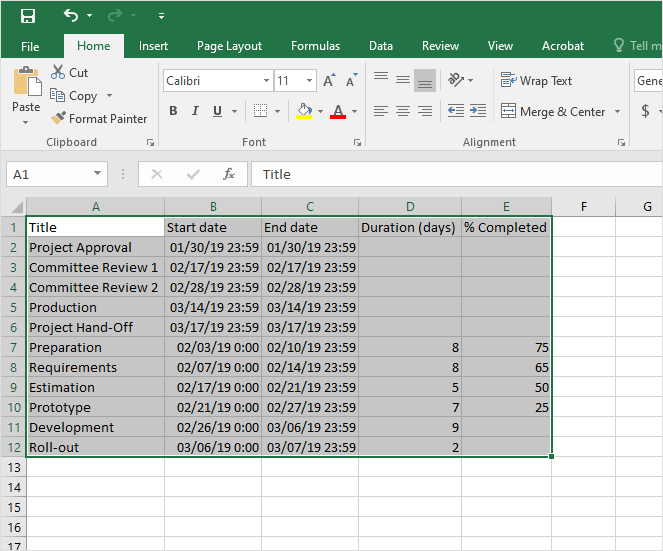 Exporting Office Timeline data to Excel