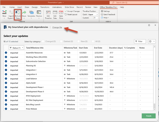 Import dependencies into Office Timeline