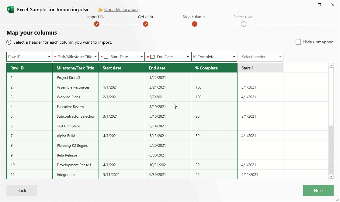 Import your Excel data into Office Timeline