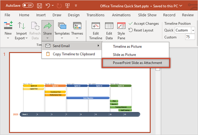 Tip for quickly sharing your timeline with colleagues