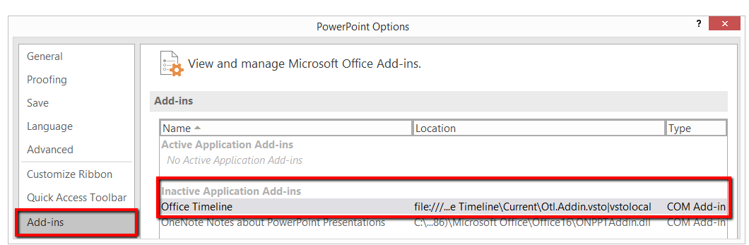 The Office Timeline add-in does not load automatically