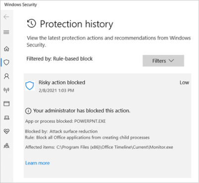 Windows Security blocks Office Timeline when launching PowerPoint